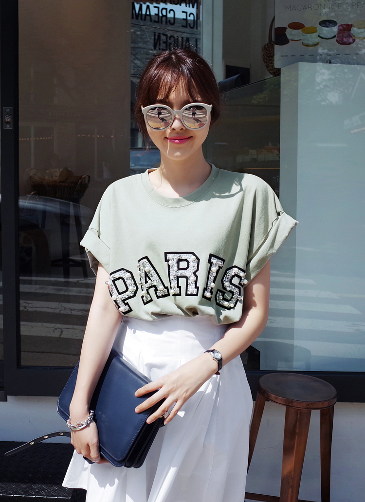 PARISパールビジューロゴTシャツ・全3色 | レディースファッション通販 - DHOLIC