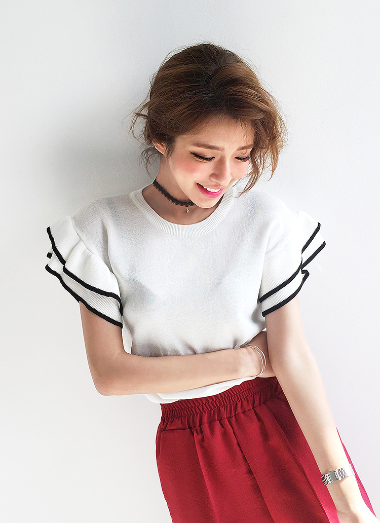 雑誌mina9月号/JELLY9月号掲載 ラッフルスリーブサマーニット・全2色 | レディースファッション通販 - DHOLIC