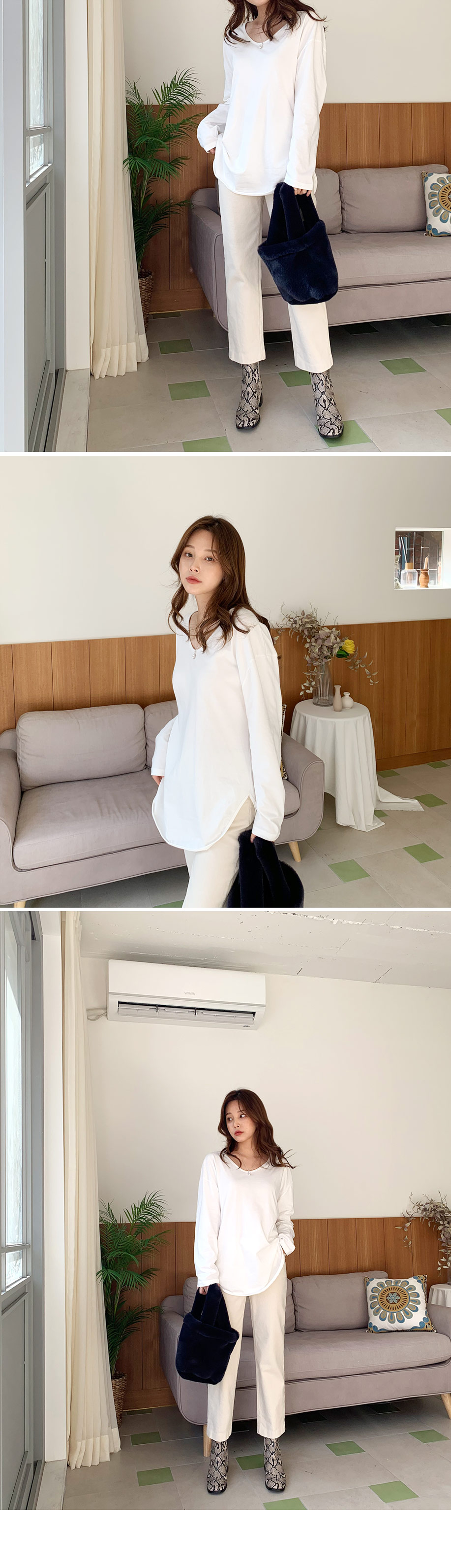 UネックラウンドヘムTシャツ・全3色 | レディースファッション通販 - DHOLIC