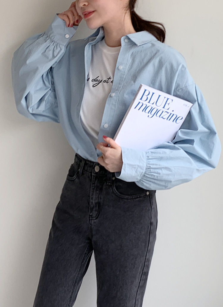 パフスリーブラウンドヘムシャツ | レディースファッション通販 - DHOLIC