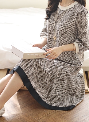 配色ラウンドネックパターンワンピース | レディースファッション通販 - DHOLIC