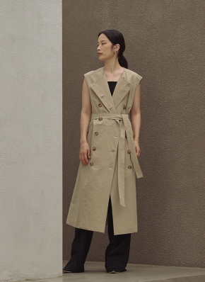 ストラップ付トレンチコート風ノースリワンピース | レディースファッション通販 - DHOLIC