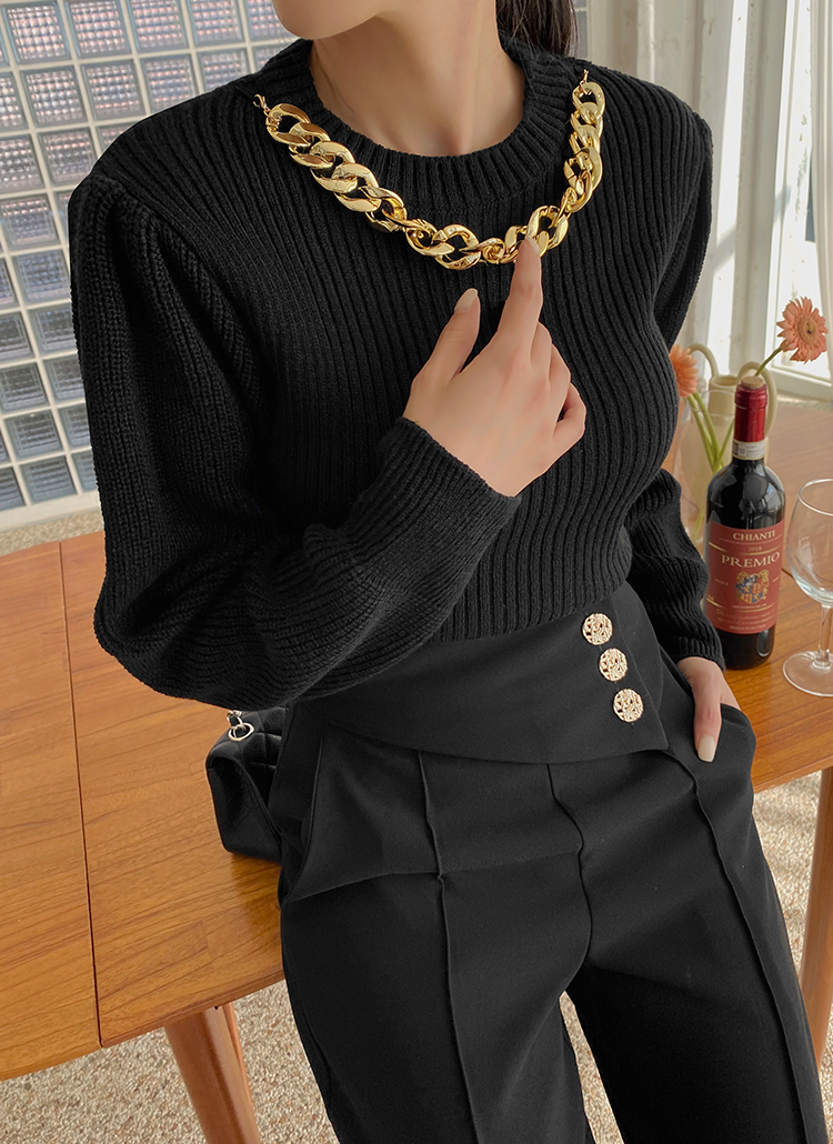 チェーン付パフスリーブリブニット | レディースファッション通販 - DHOLIC