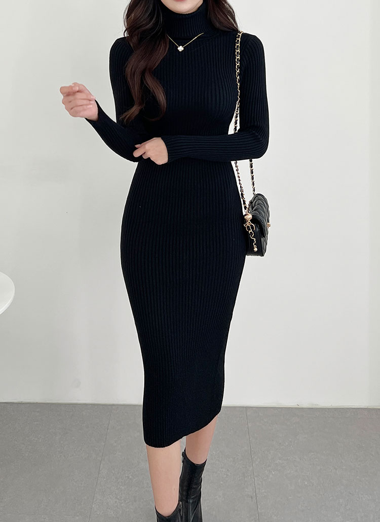 タートルネックスリムリブニットワンピース | レディースファッション通販 - DHOLIC