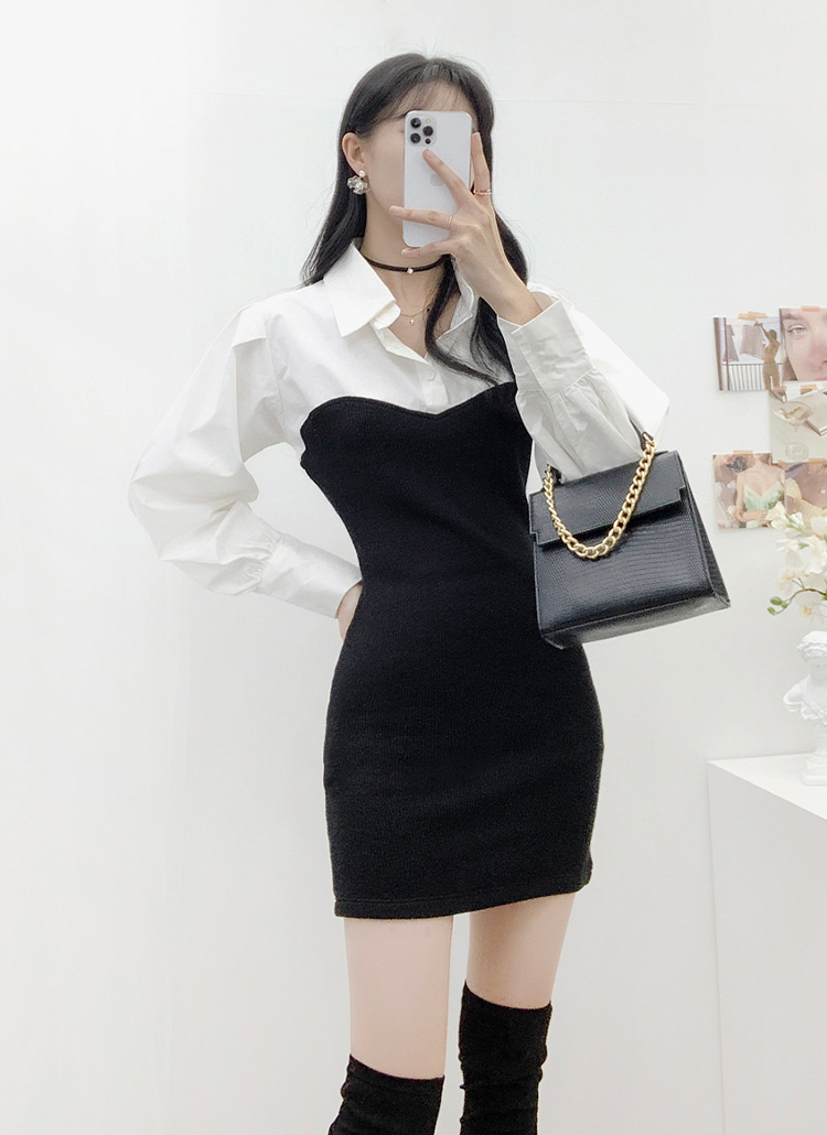 ドッキングシャツニットミニワンピース | レディースファッション通販 - DHOLIC