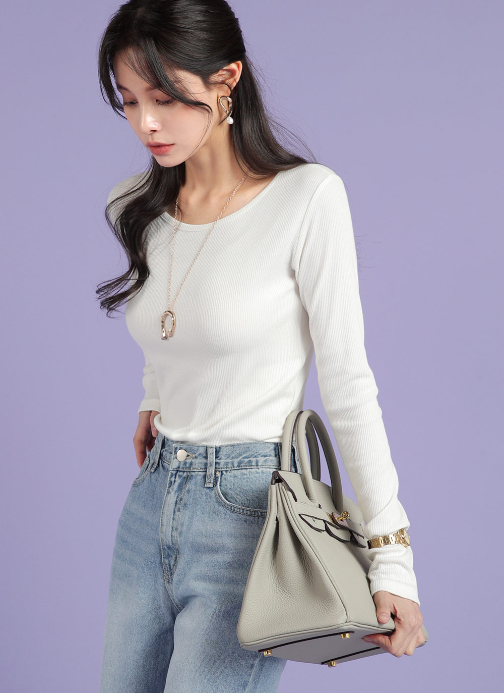 ラウンドネックリブTシャツ | レディースファッション通販 - DHOLIC