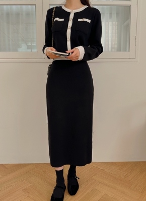 配色カーディガン&2TYPEスカートSET | レディースファッション通販 - DHOLIC