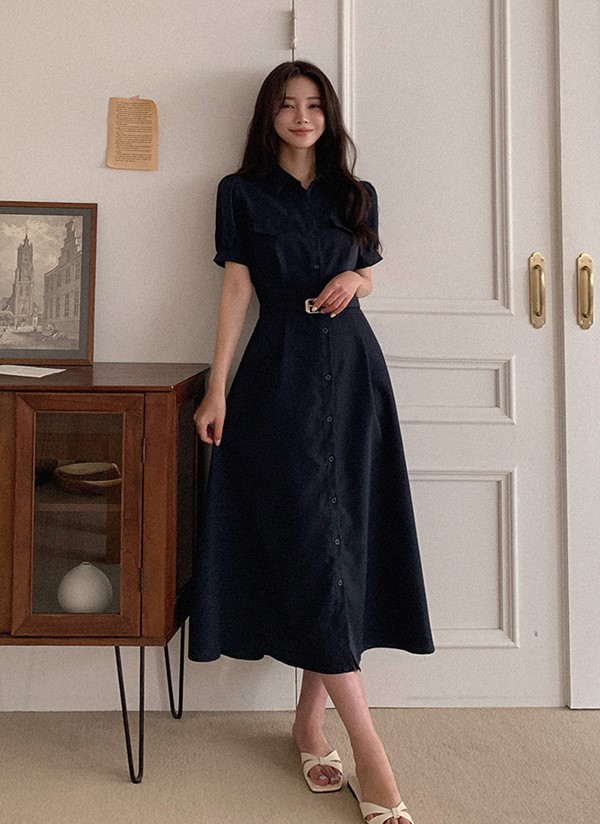 パフスリーブシャツワンピース | レディースファッション通販 - DHOLIC