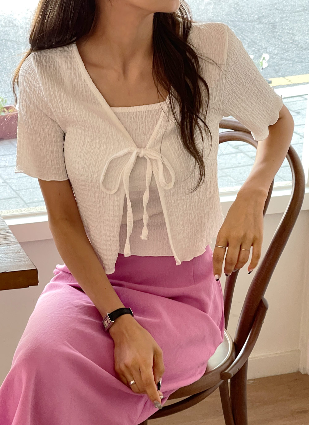 リンクルキャミ&リボンカーディガンSET | レディースファッション通販 - DHOLIC