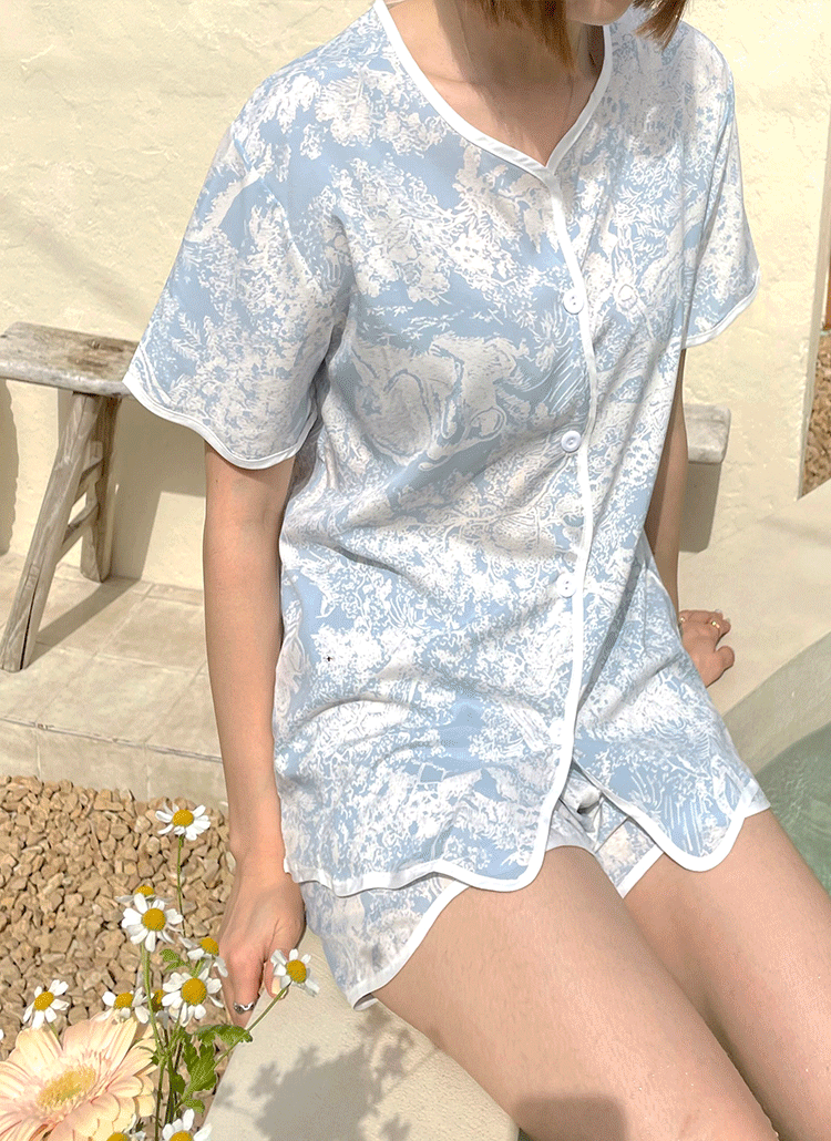 オリエンタル柄ライン半袖パジャマSET | レディースファッション通販 - DHOLIC