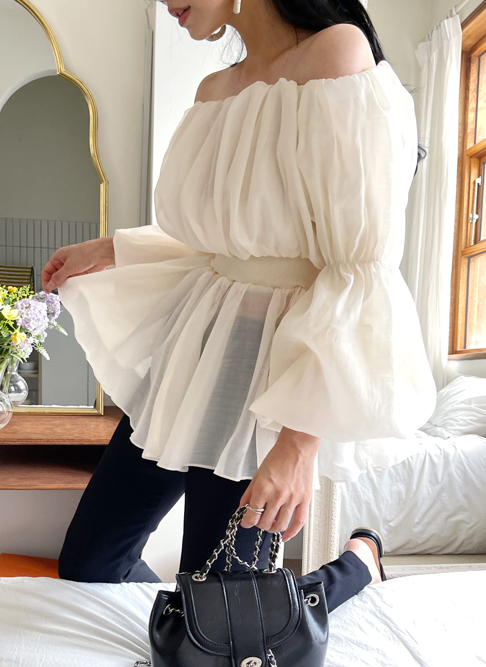 オフショルベルスリーブペプラムブラウス | レディースファッション通販 - DHOLIC