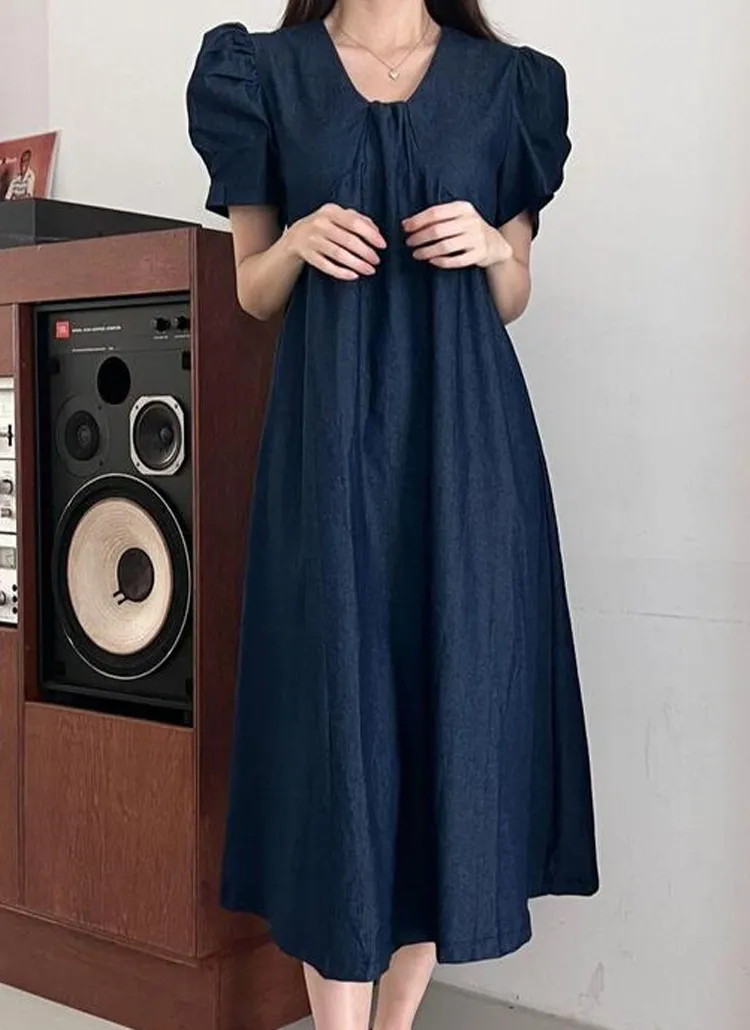 ビッグパフシャーリングデニムワンピース | レディースファッション通販 - DHOLIC