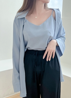 Vネックキャミ&ルーズ長袖シャツSET | レディースファッション通販 - DHOLIC