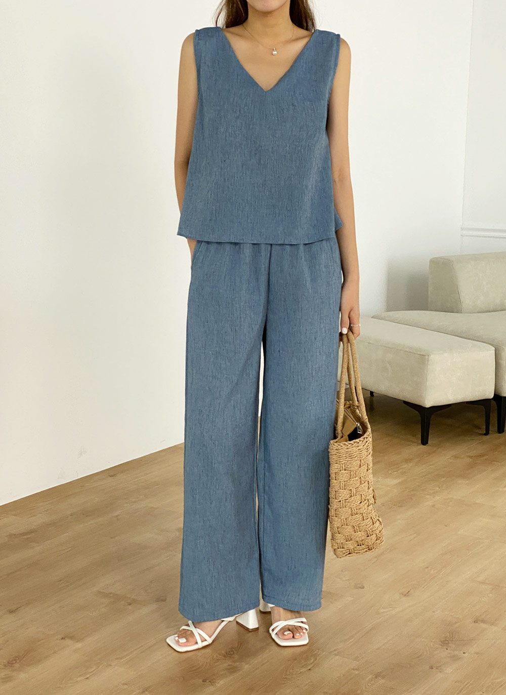 リネン混2WAYノースリーブ&パンツSET | レディースファッション通販 - DHOLIC