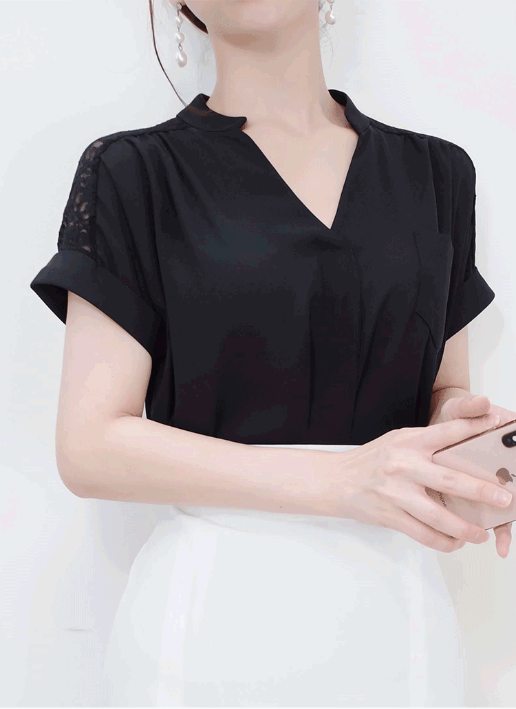 レースショルダーオープンネックブラウス | レディースファッション通販 - DHOLIC