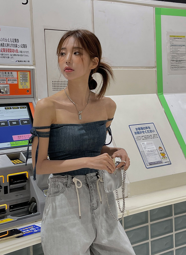 ストラップデニムチューブトップ | レディースファッション通販 - DHOLIC