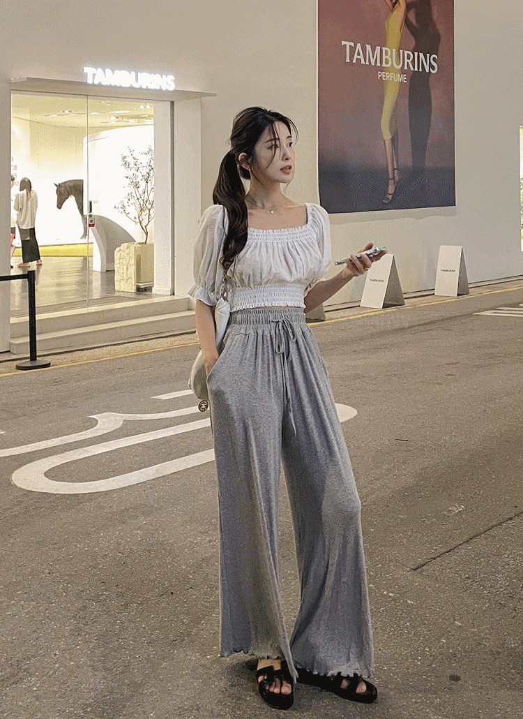 ウェーブヘムドロストリブワイドパンツ | レディースファッション通販 - DHOLIC