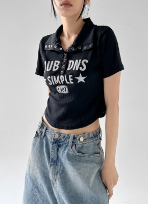 SIMPLEスナップボタン半袖Tシャツ | レディースファッション通販 - DHOLIC