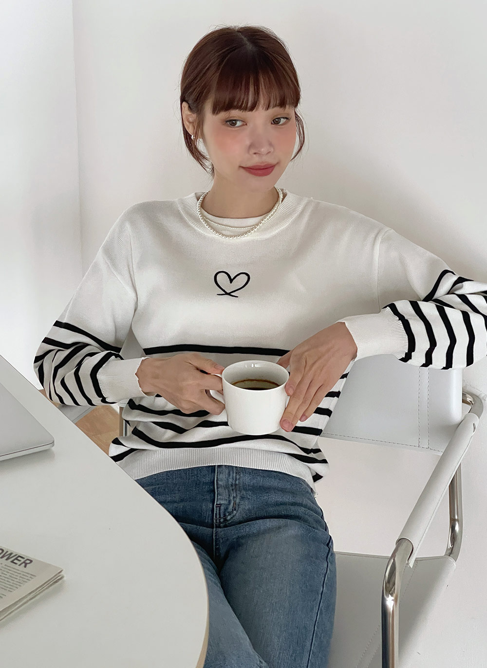 ハート刺繍ボーダーラウンドニット | レディースファッション通販 - DHOLIC