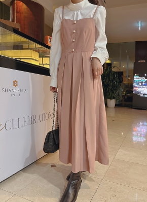 パール調ボタンプリーツキャミワンピース | レディースファッション通販 - DHOLIC