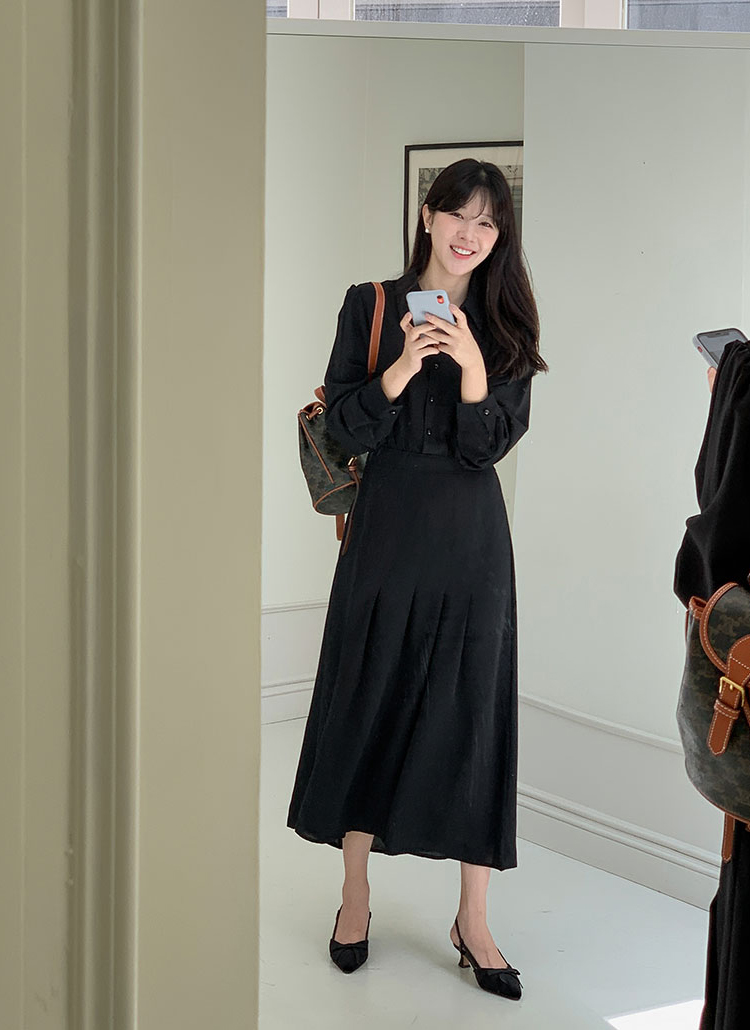 カラーネックプリーツワンピース | レディースファッション通販 - DHOLIC