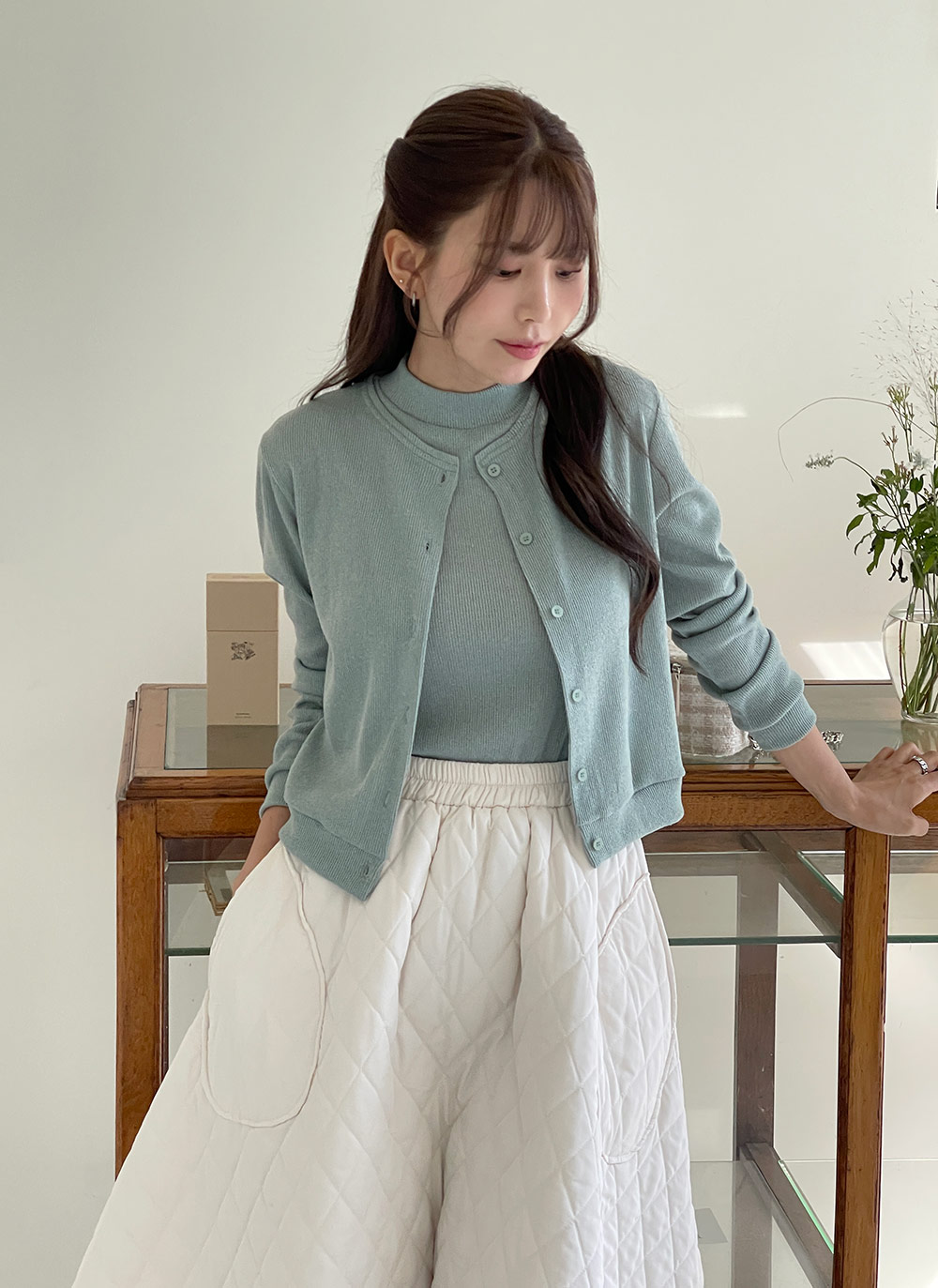 ハーフネックノースリーブ&カーディガンSET | レディースファッション通販 - DHOLIC