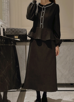 起毛ペプラム配色ロングワンピース | レディースファッション通販 - DHOLIC