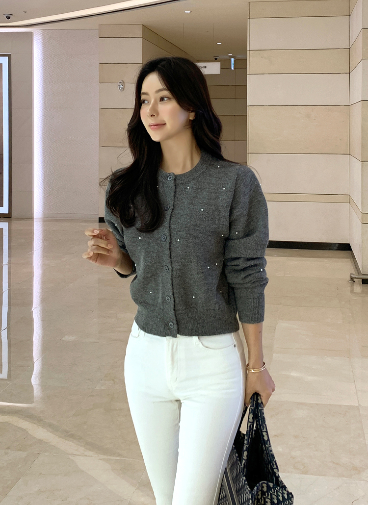 ラウンドネックエコパールカーディガン | レディースファッション通販 - DHOLIC