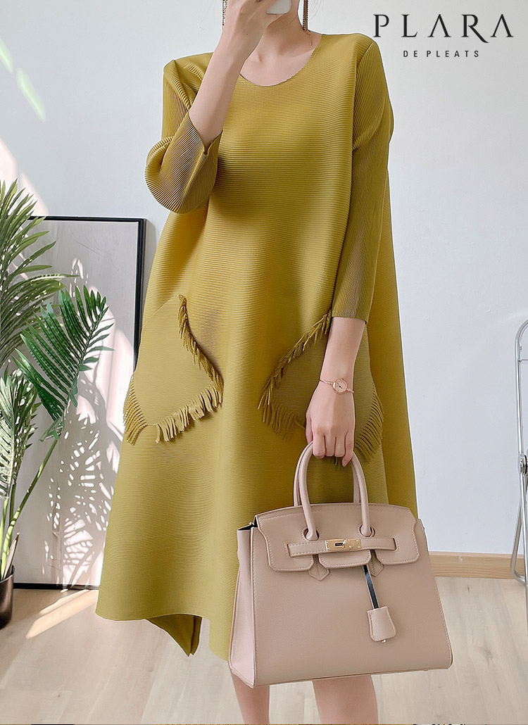 フリンジツーポケプリーツワンピース | レディースファッション通販 - DHOLIC