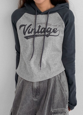 Vintageラグラン配色フードTシャツ | レディースファッション通販 - DHOLIC