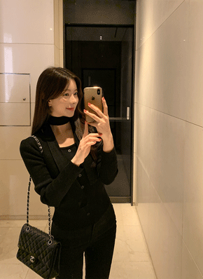 ストラップ付フェイクボタンスクエアニット | レディースファッション通販 - DHOLIC