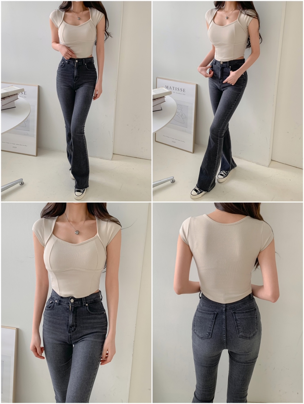 モダール混ラインクロップドキャップスリーブTシャツ | レディースファッション通販 - DHOLIC