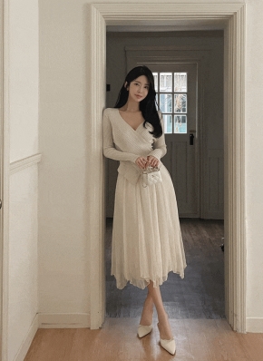 クロスVネックニット&シフォンフレアスカートSET | レディースファッション通販 - DHOLIC