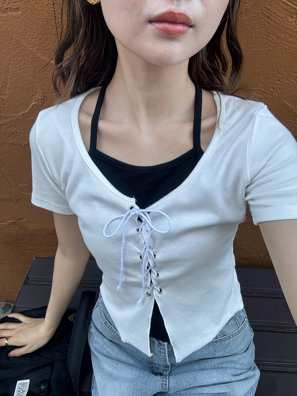 キャミ＆レースアップTシャツSET | レディースファッション通販 - DHOLIC