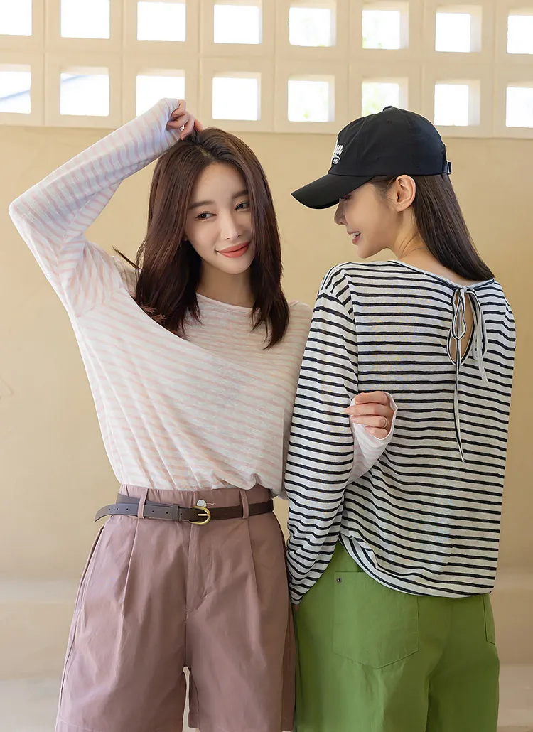 バックカットストラップボーダー長袖Tシャツ | レディースファッション通販 - DHOLIC
