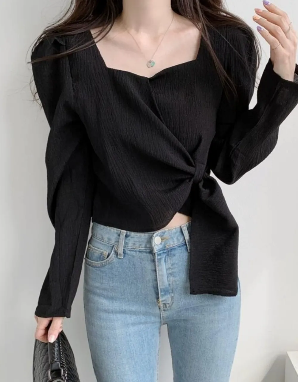 リンクルパフ半袖ラップ調タイブラウス | レディースファッション通販 - DHOLIC