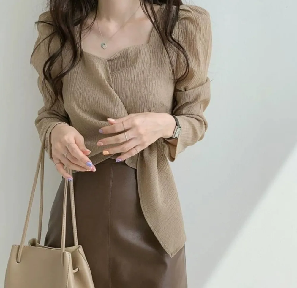 リンクルパフ半袖ラップ調タイブラウス | レディースファッション通販 - DHOLIC