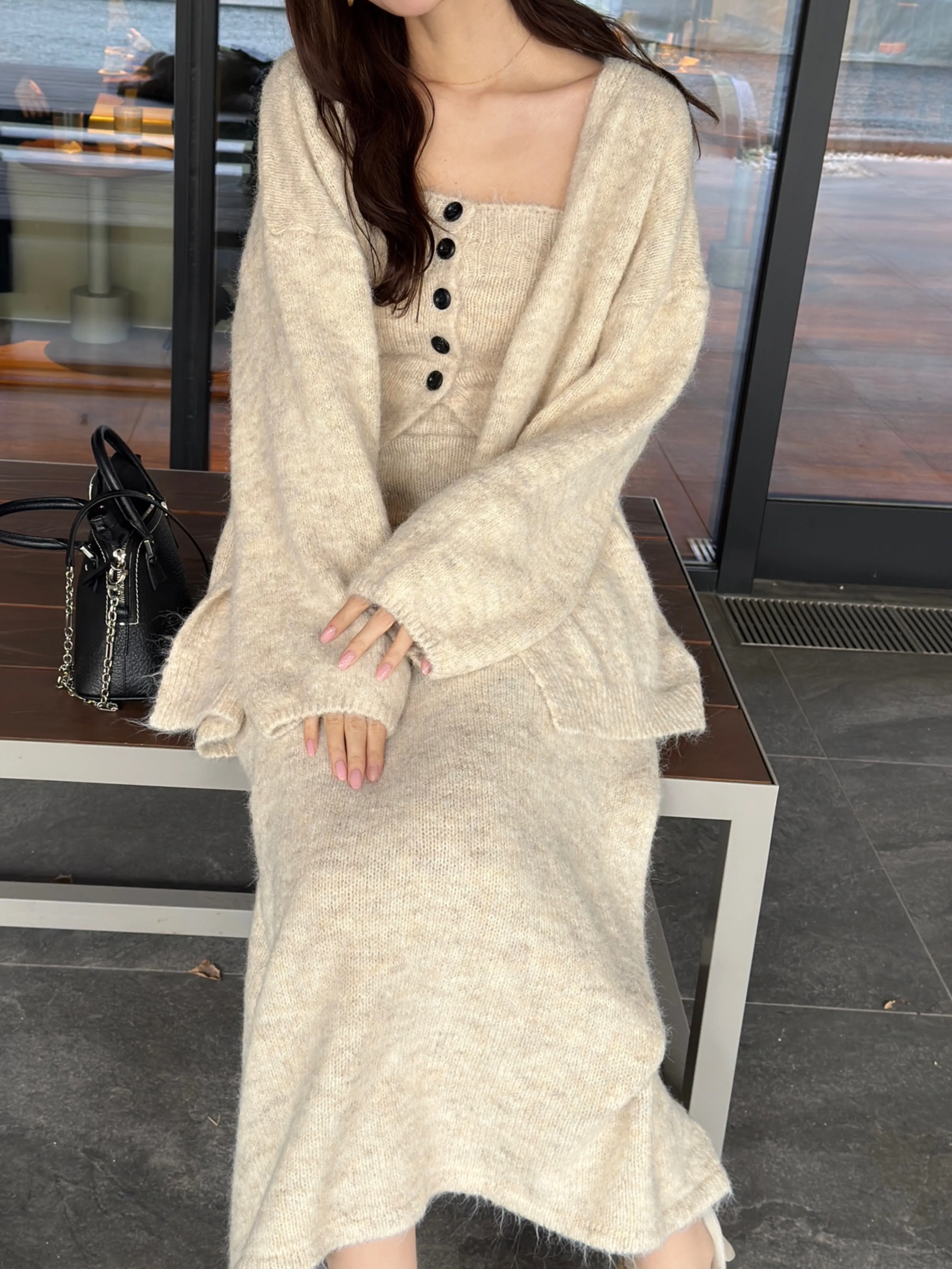 ニットボタンチューブトップ&カーディガン&スカート3SET | レディースファッション通販 - DHOLIC