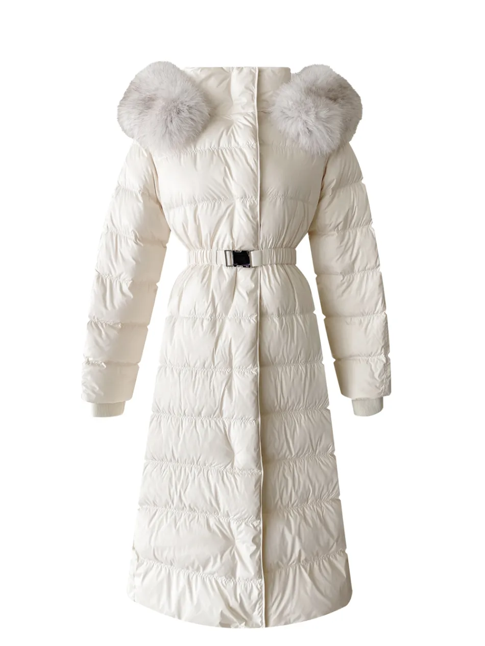 バックルベルトロングファーフードダウンコート | レディースファッション通販 - DHOLIC