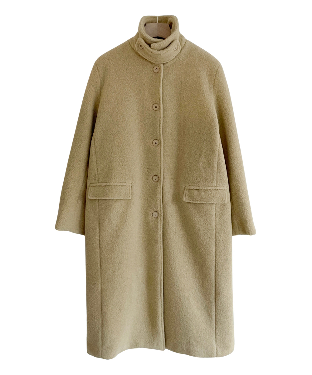ウール混ハイネックロング長袖ポケットボタンコート | レディース