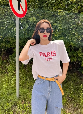 肩パッド内蔵PARIS半袖Tシャツ | レディースファッション通販 - DHOLIC