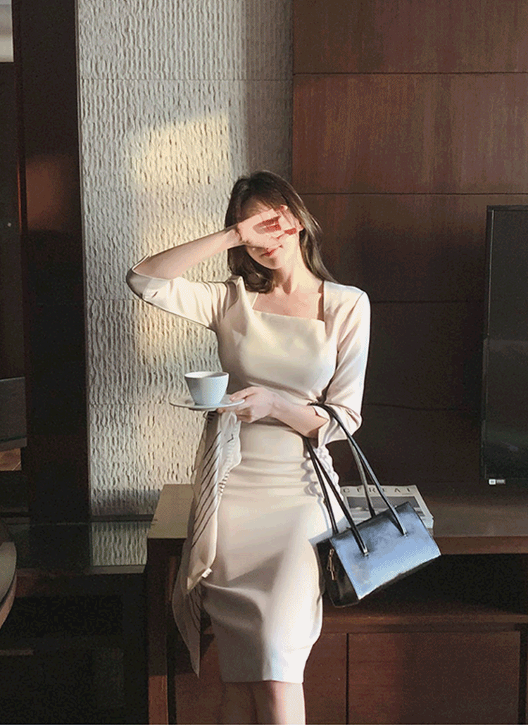 スクエアネックスリムラインワンピース | レディースファッション通販 - DHOLIC