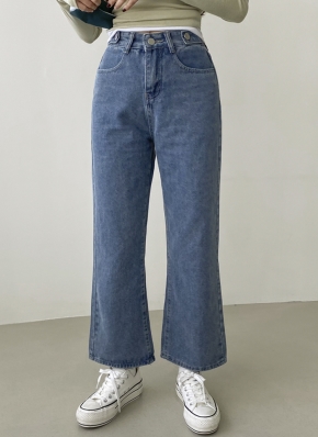 ウエストボタンブルーワイドデニムパンツ | レディースファッション通販 - DHOLIC