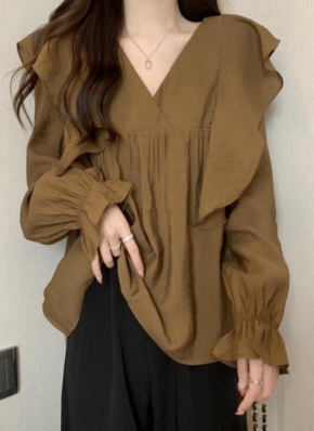 フリルVネックフレアブラウス | レディースファッション通販 - DHOLIC