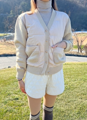 ニット配色Vネックグースダウンカーディガン | レディースファッション通販 - DHOLIC