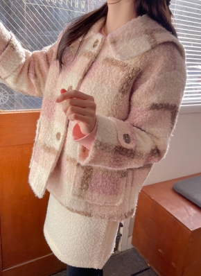 キルト裏地ブークレタッチセーラーーチェックジャケット | レディースファッション通販 - DHOLIC