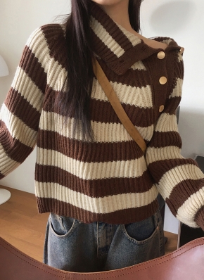 ボーダーボタンアクリルニット | レディースファッション通販 - DHOLIC