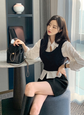 ルーズフィットシャツ&UネッククロップドニットベストSET | レディースファッション通販 - DHOLIC