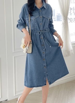 ドロストジグザグポケットデニムシャツワンピース | レディースファッション通販 - DHOLIC