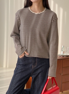 ボーダーリブ長袖Tシャツ | レディースファッション通販 - DHOLIC